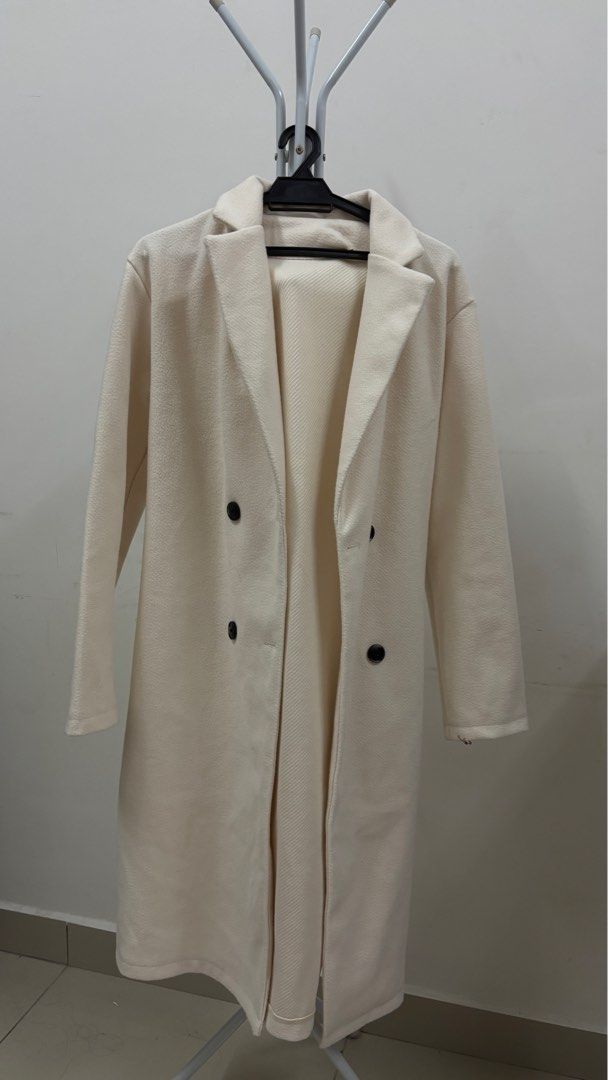 Cream Long Coat, Women's Fashion, Coats, Jackets and Outerwear on Carousell