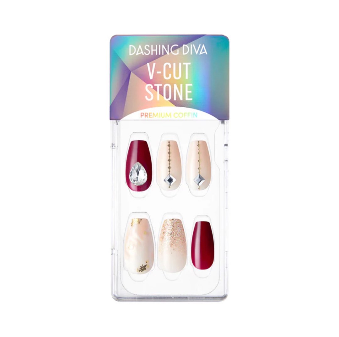 Dashing Diva V-Cut Stone Premium Coffin Nail Set Press On, Beauty ...