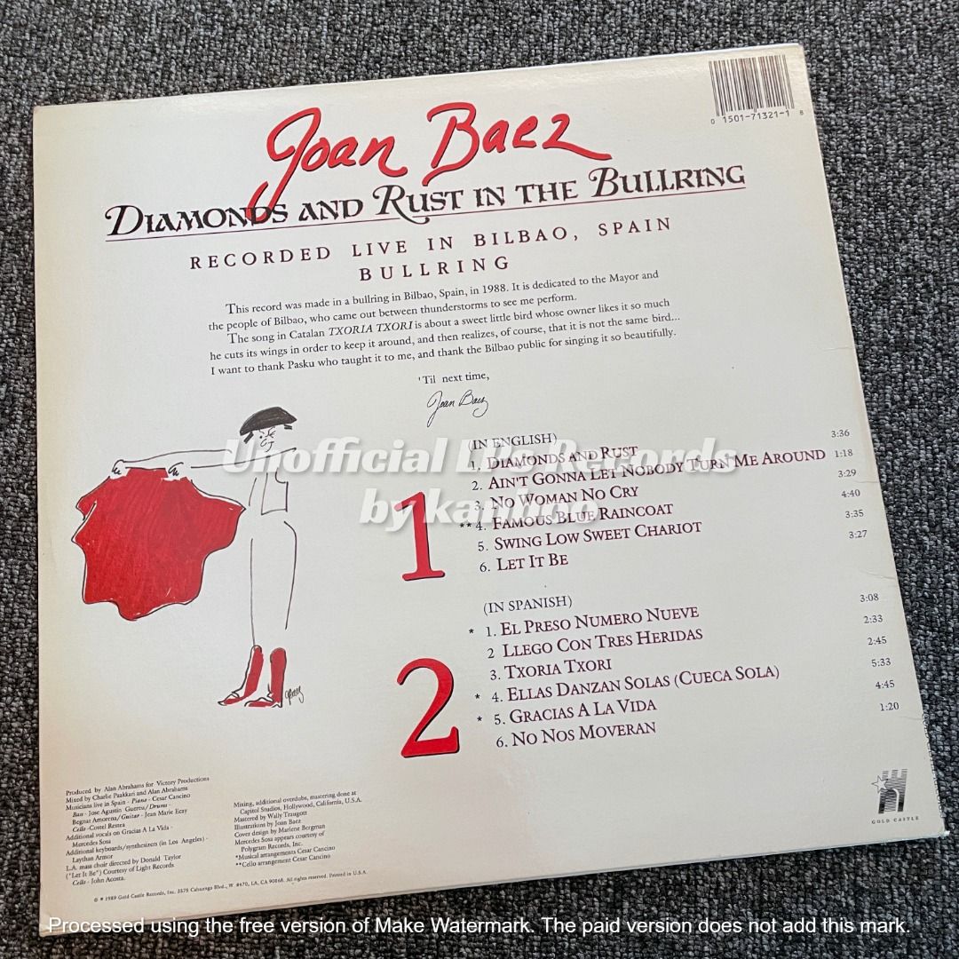 《Diamonds And Rust In The Bullring》《鬥牛場》 Joan Baez - Gold Castle ...