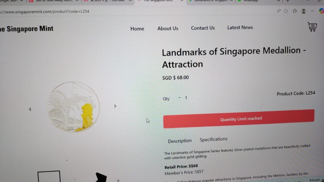 Landmarks of Singapore Medallion - Attraction, Hobbies & Toys ...