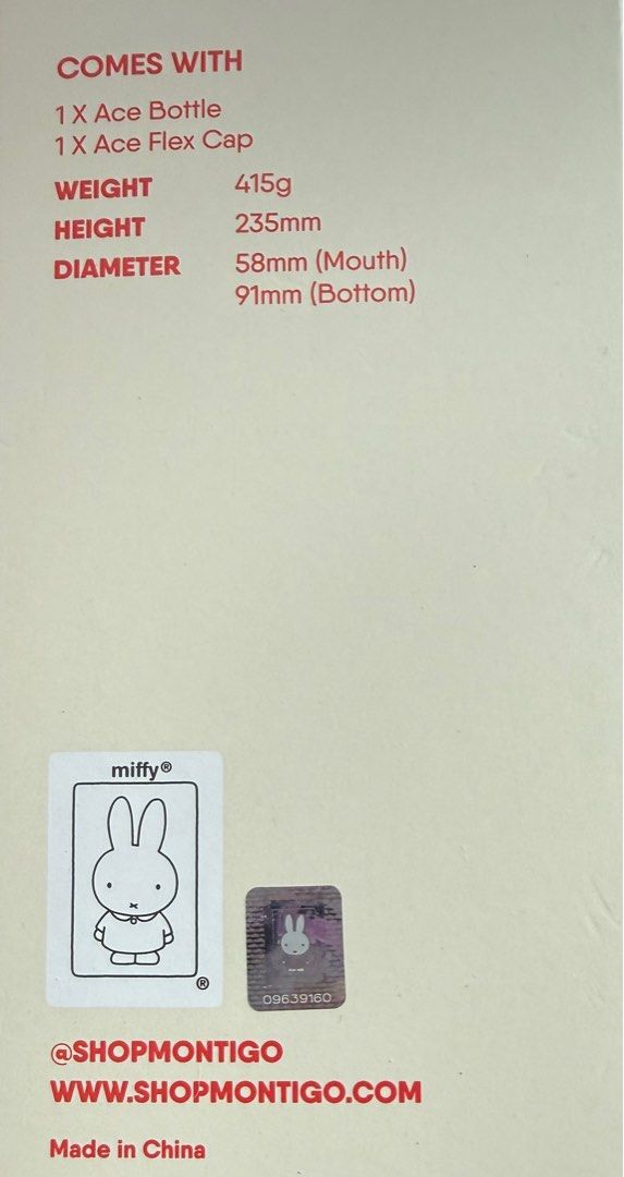 Montigo Ace Bottle Happy Miffy 32oz/950ml, Furniture & Home Living ...