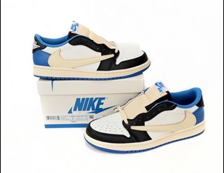 Travis Scott x Fragment Design x Air Jordan 1 Low OG SP 喬1巴寶莉聯名 米黑綠勾 低幫 ...