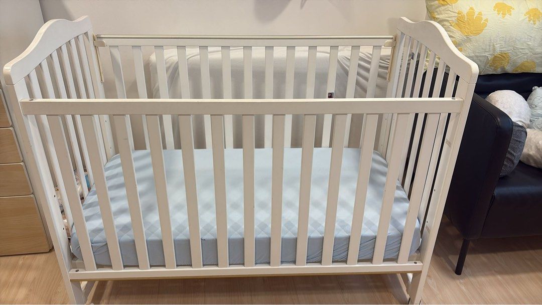 White Baby Cot with Wheels, Babies & Kids, Baby Nursery & Kids ...