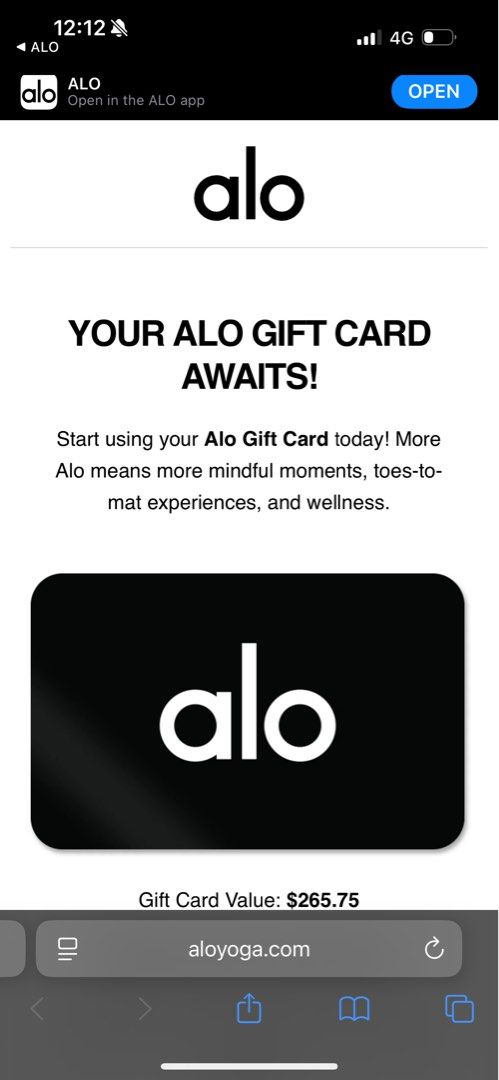 ALO Yoga Gift Card, Tickets & Vouchers, Store Credits on Carousell