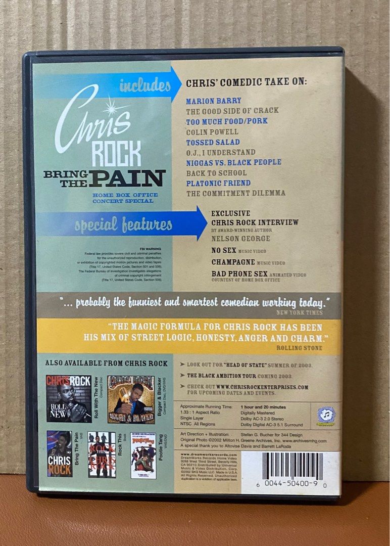 Chris Rock: Bring The Pain (1996) - Stand Up Comedy DVD. Director ...