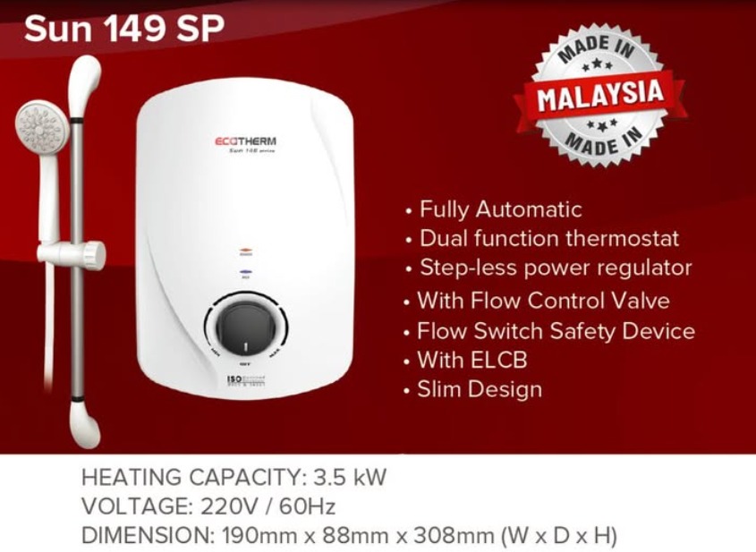 ECOTHERM SUN SINGLEPOINT INSTANT WATER HEATER, TV & Home Appliances ...