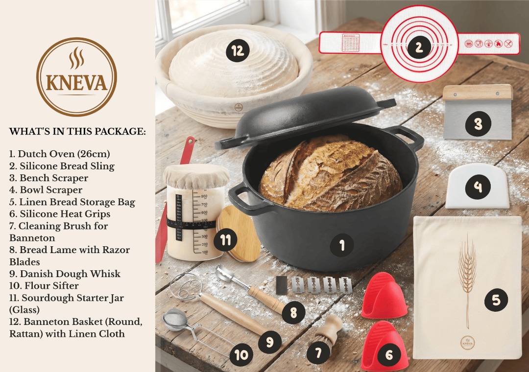 KNEVA Sourdough Bread Baking Set - 12 in 1 Sourdough Dutch Oven Premium ...