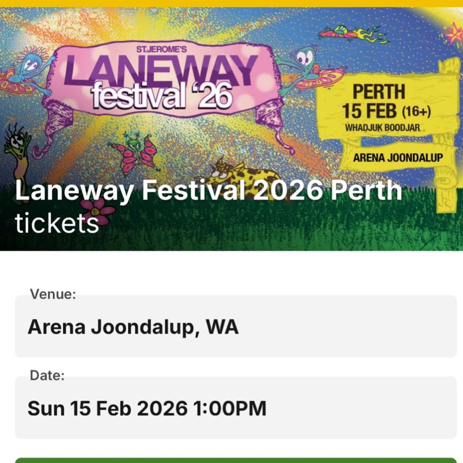 Laneway Festival 2026 Perth Tickets, Tickets & Vouchers, Event Tickets ...