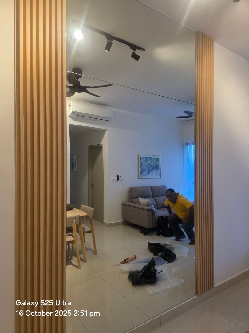 PASANG CERMIN DINDING DAN FLUTED PANEL l wall panel with fluted install ...