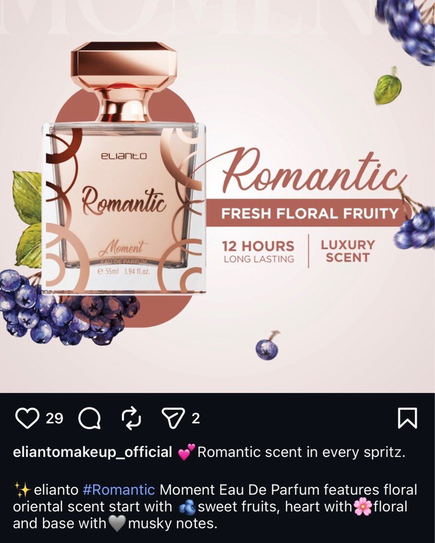 [SEALED] ELIANTO Romantic Moment EDP 55ml, Beauty & Personal Care ...