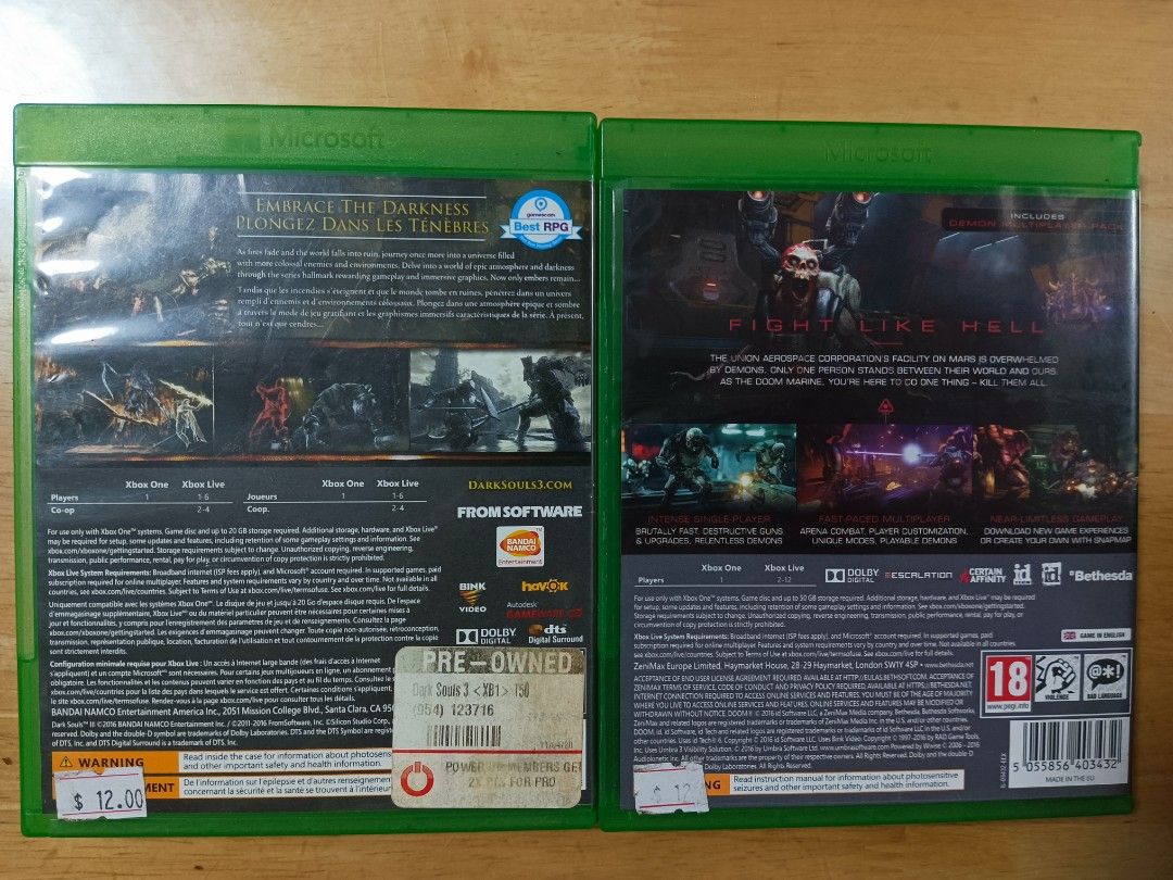 Xbox One Games: Dark Souls III(Sold) and Doom, Video Gaming, Video ...