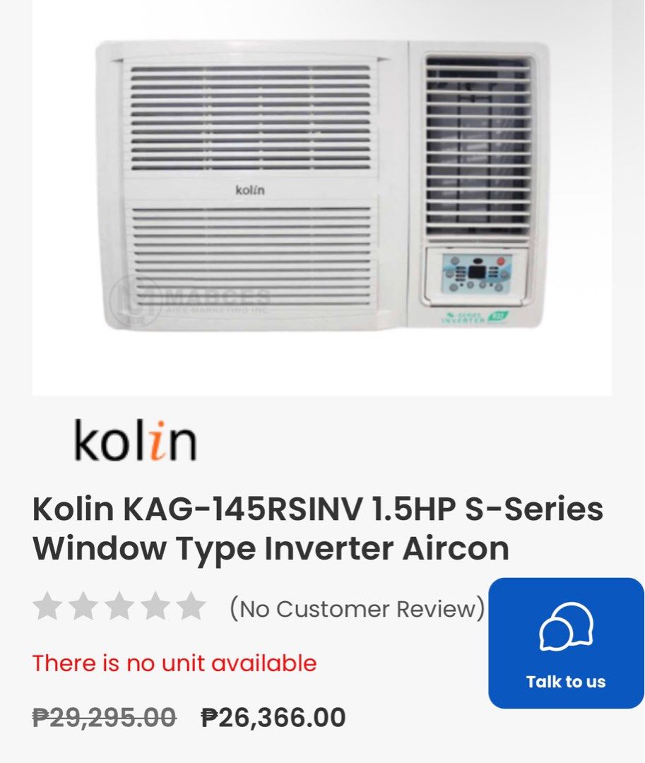 Aircon Kolin 1.5HP S-Window Type Inverter, TV & Home Appliances, Air ...