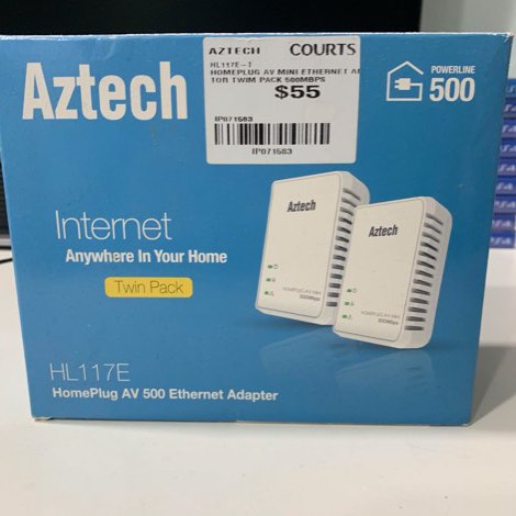 Aztech HomePlug AV Mini 500Mbps Ethernet Adapter Twin Pack, Computers ...