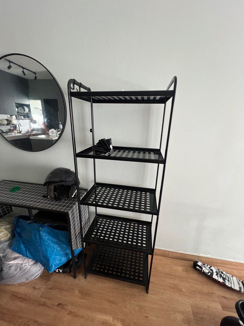 Ikea Mulig Black Metal Shelf with 4 Tiers, Furniture & Home Living ...