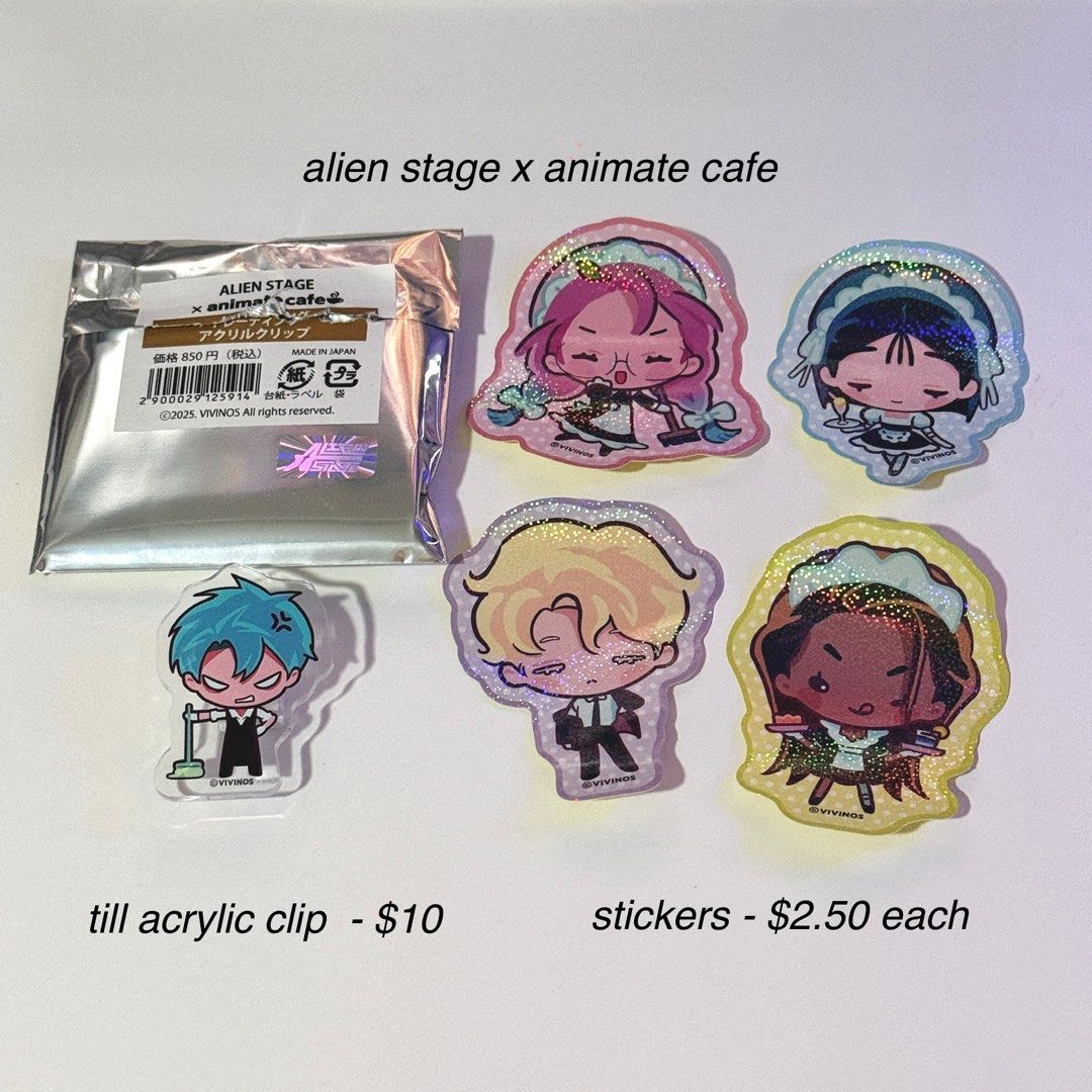 [instocks] alien stage animate cafe merch (stickers, acrylic clip ...