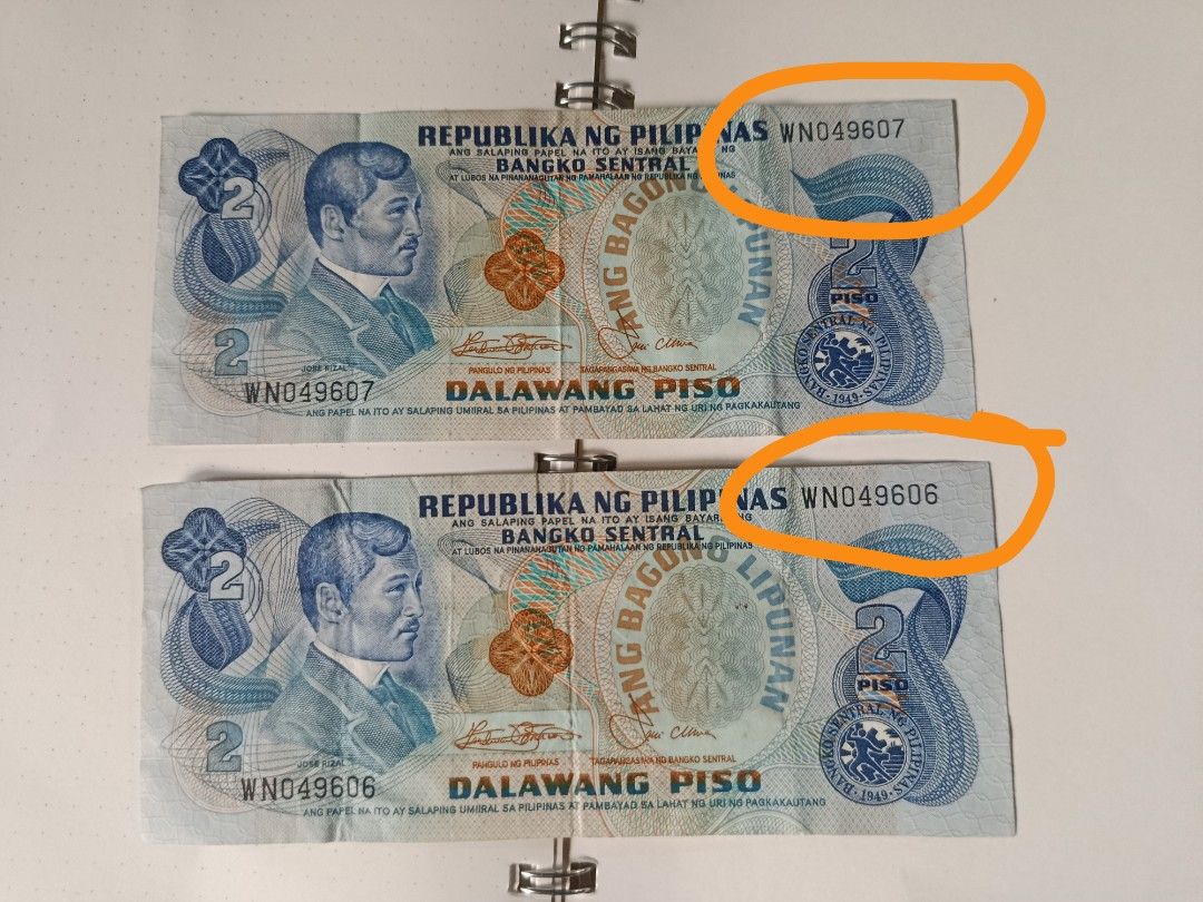Rare! Consecutive Serial numbers - Philippine Two Peso Banknote 2 Paper ...