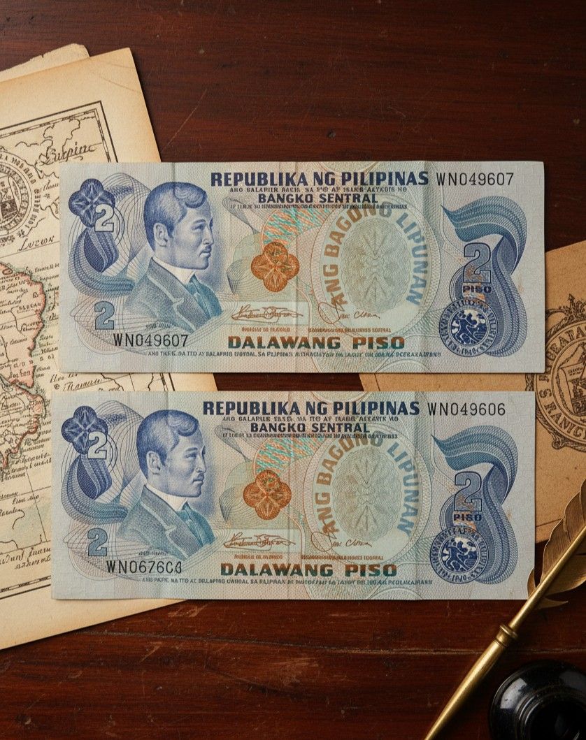 Rare! Consecutive Serial numbers - Philippine Two Peso Banknote 2 Paper ...