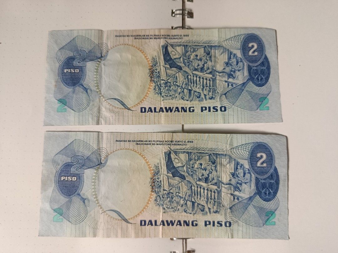 Rare! Consecutive Serial numbers - Philippine Two Peso Banknote 2 Paper ...