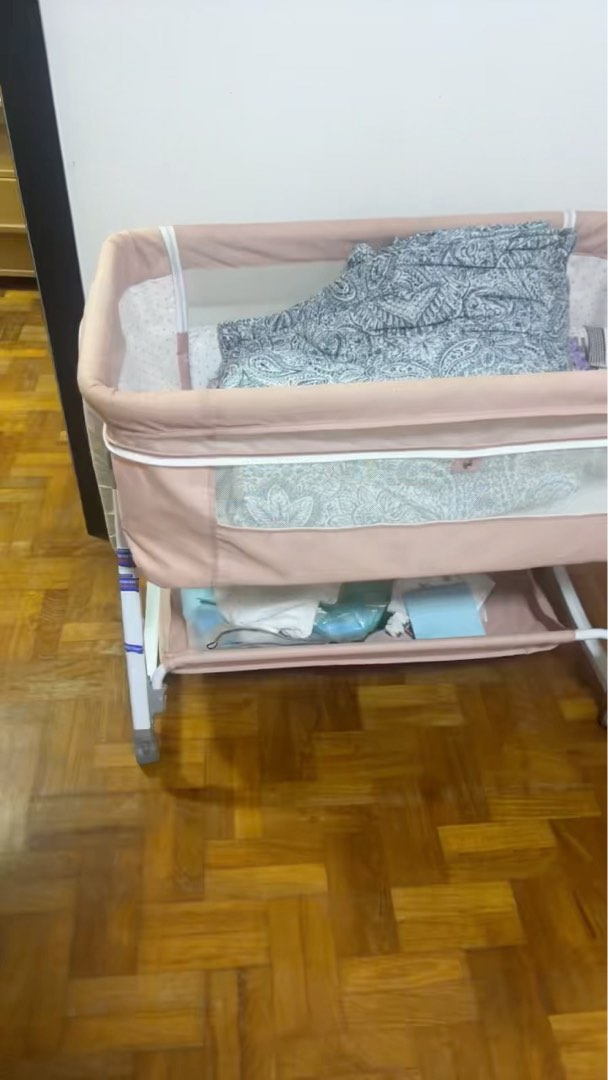 Pink Baby Cot with Wheels and Storage, Babies & Kids, Baby Nursery ...