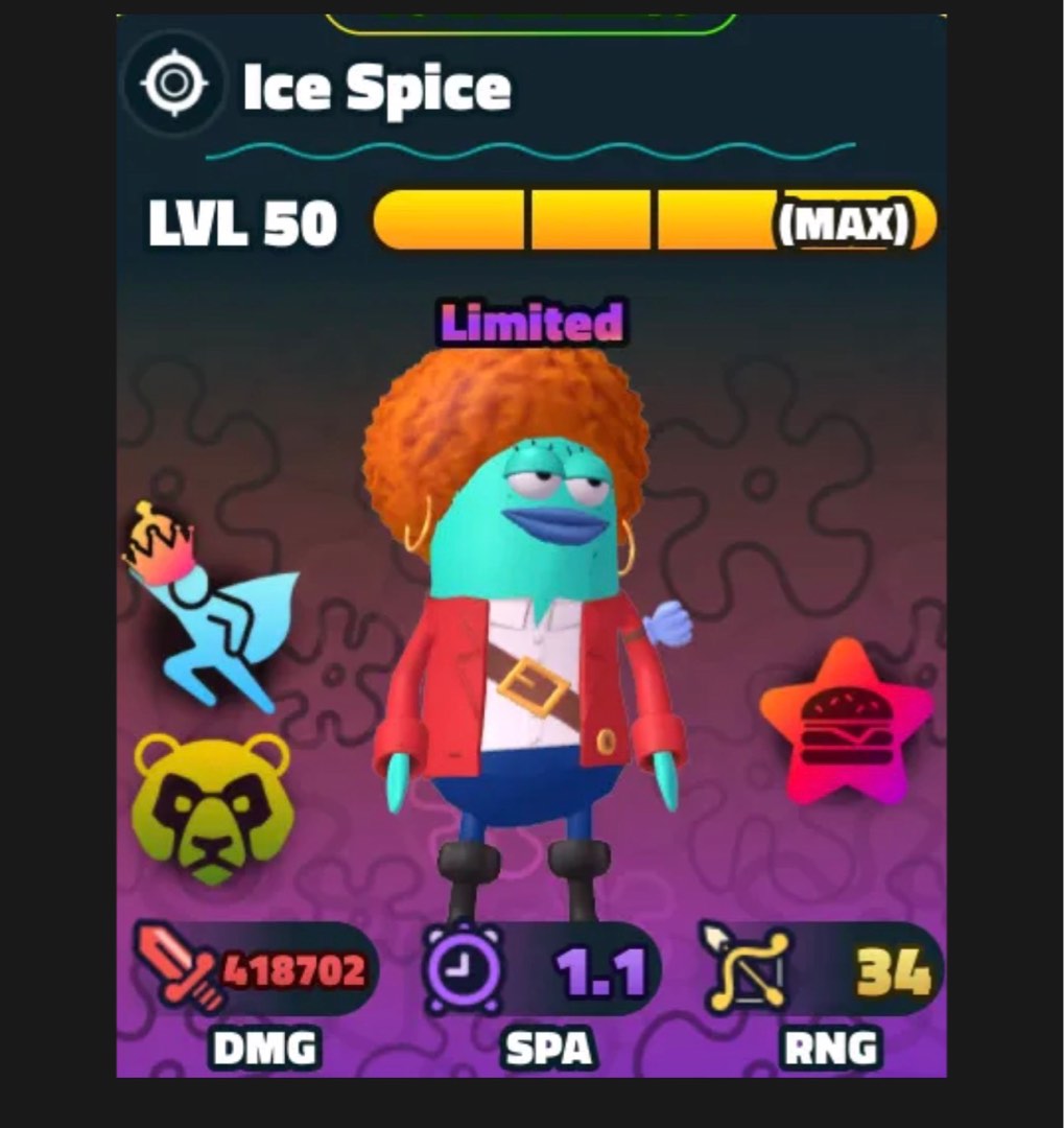 Spongebob Tower Defense - ICE SPICE LVL 50/NC/PP, Video Gaming, Gaming ...