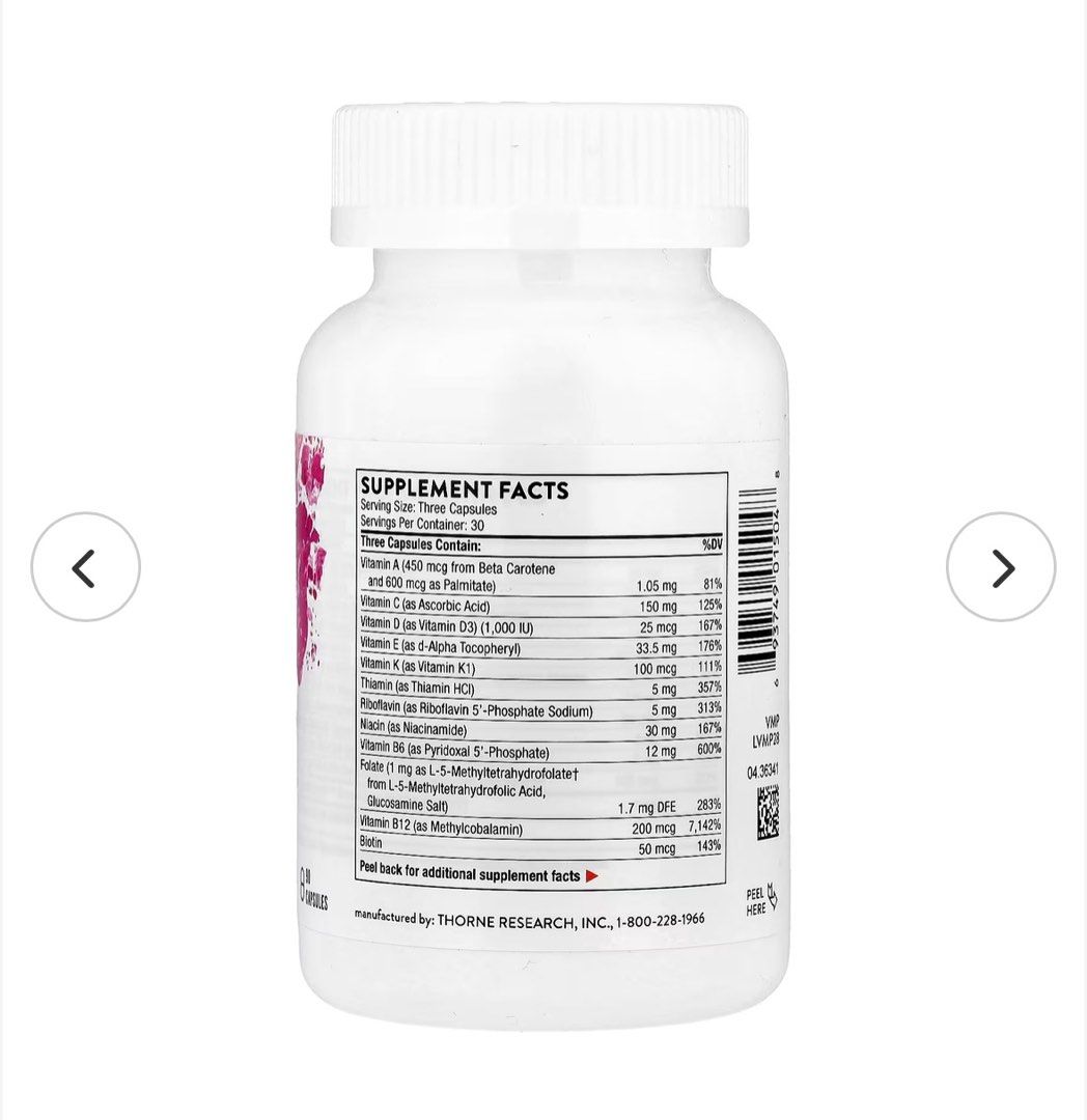 Thorne Basic Prenatal (New), Health & Nutrition, Health Supplements ...