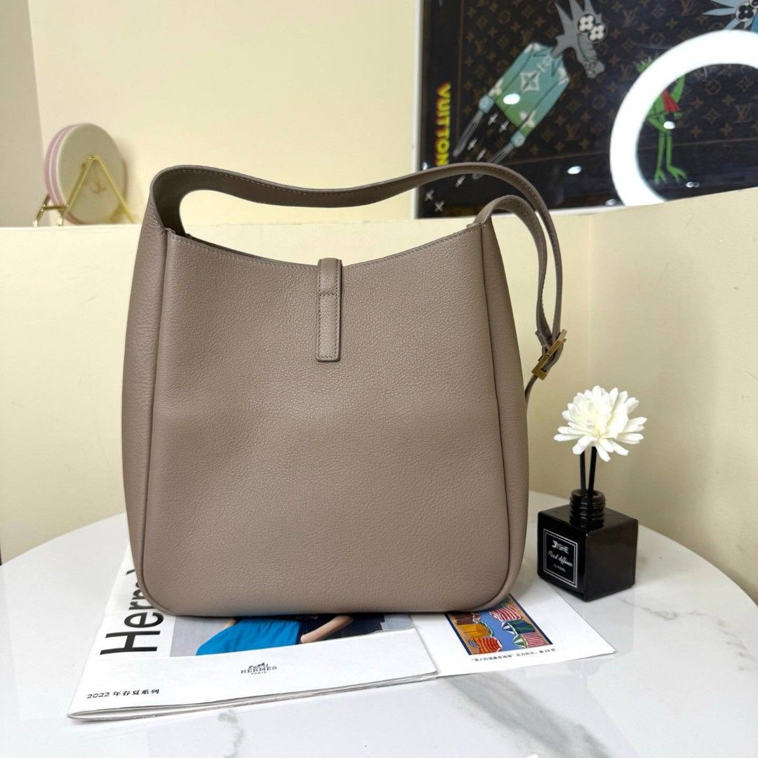YSL Le5A7 Supple Small Hobo Bag in Dusty Grey, Luxury, Bags & Wallets ...