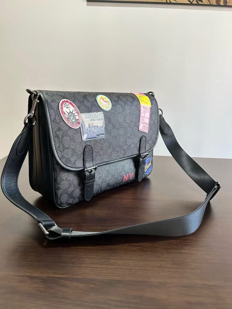 Coach Hitch Messager Bag In Signature Canvas With Patches, Men's ...