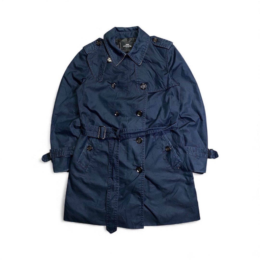Coach Navy Blue Belted Trench Coat, Women's Fashion, Coats, Jackets and ...