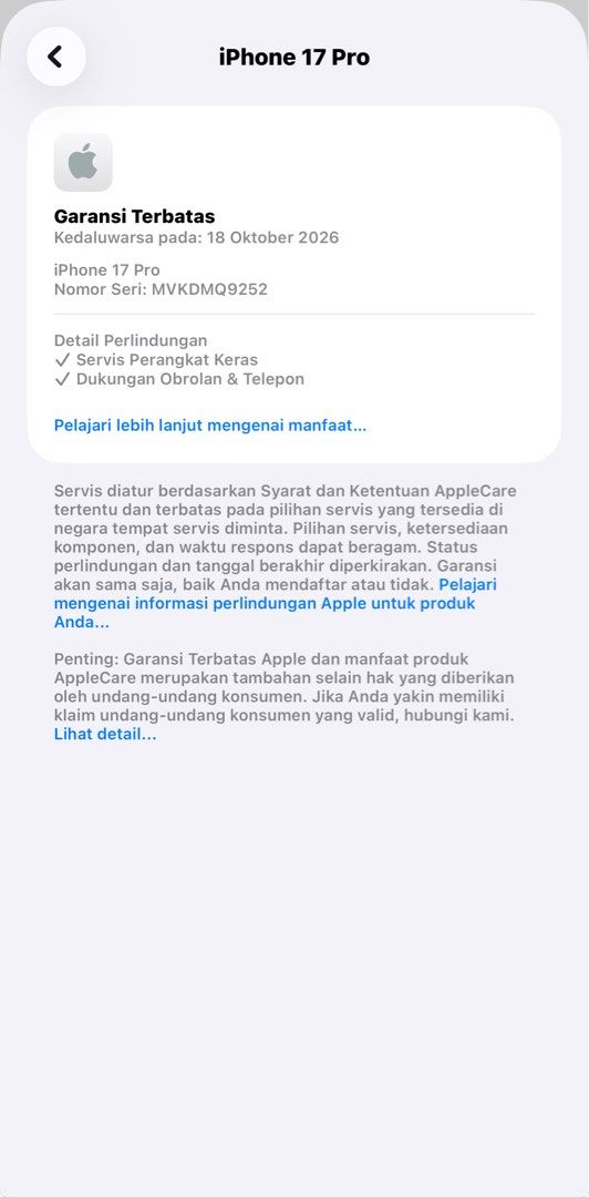 Iphone 17 Pro 256 Gb (Garansi Ibox 18 Oktober 2026, HB 100%), Telepon ...