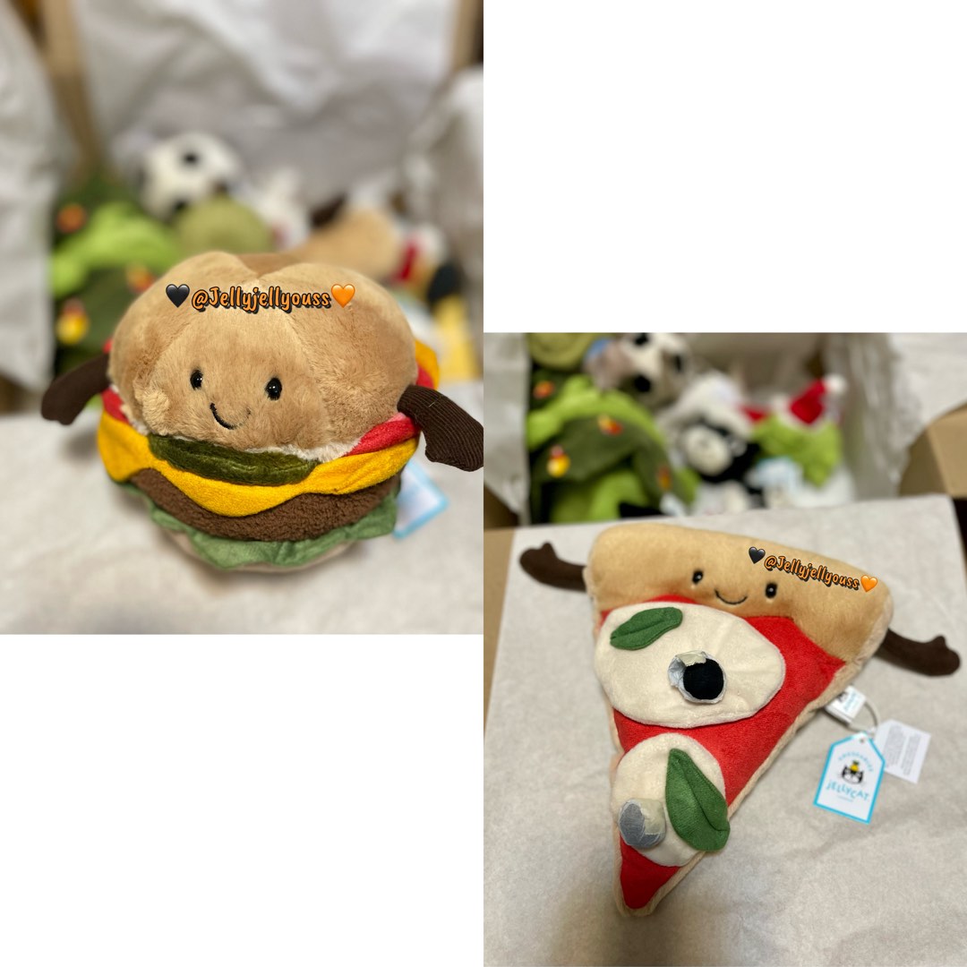 Jellycat Amuseables Burger 漢堡包 / Slice of Pizza, 興趣及遊戲, 玩具 & 遊戲類 ...