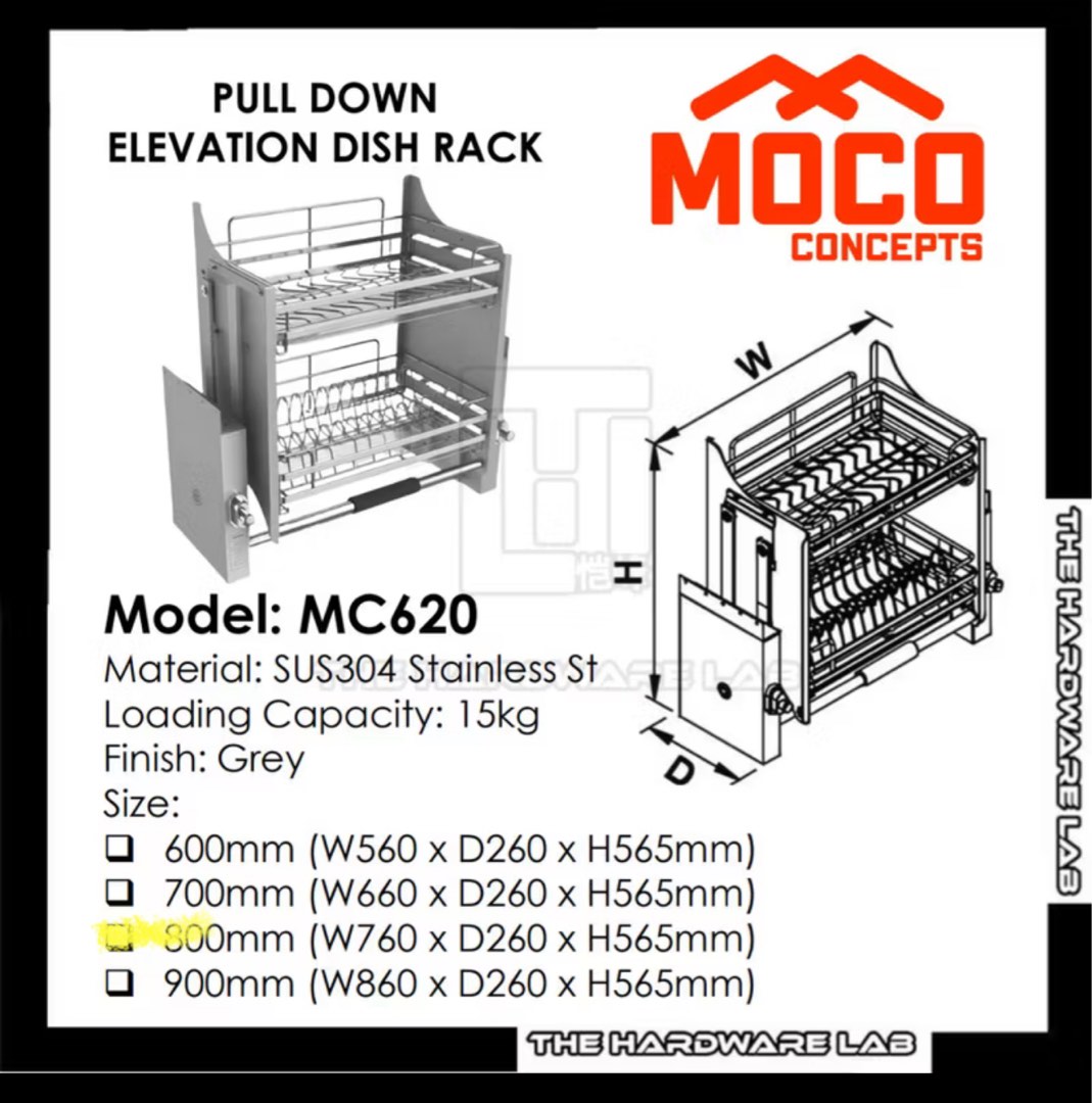 MOCO Concepts MC620 Pull Down Dish Rack 800mm, Furniture & Home Living ...