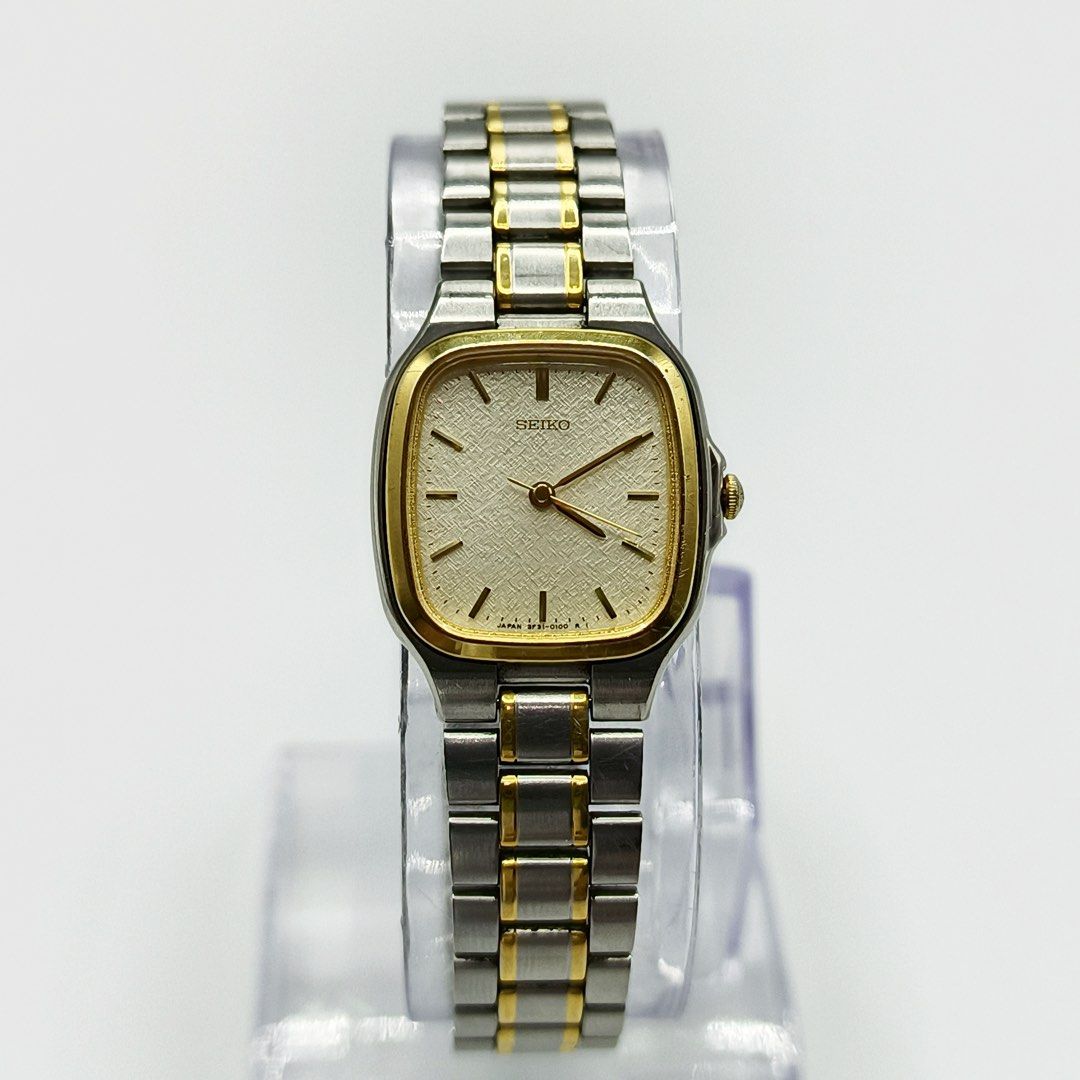 Seiko Tank Textured Dial Two-Toned Watch (3F31-5020), Women's Fashion ...