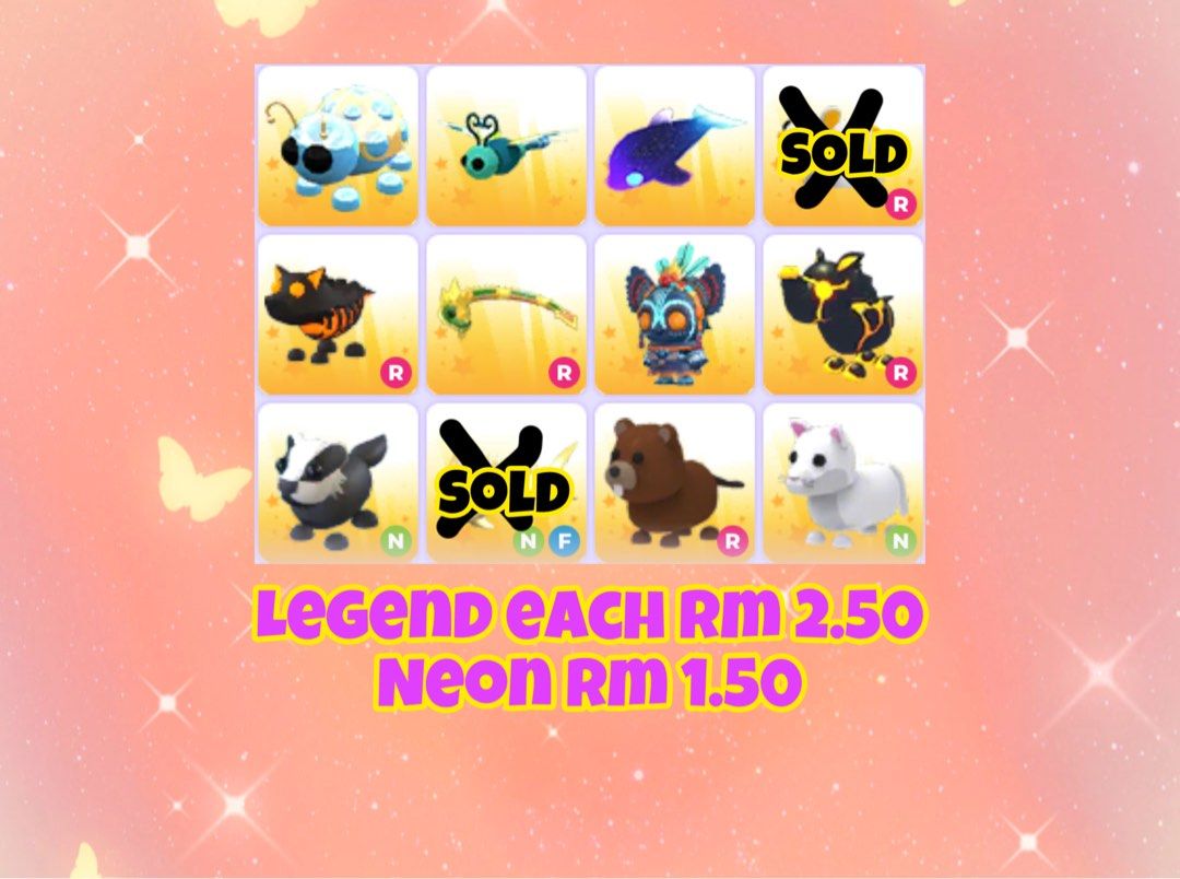 Adopt me pet Legend each Rm 2.50 neon each 1.50, Video Gaming, Gaming ...
