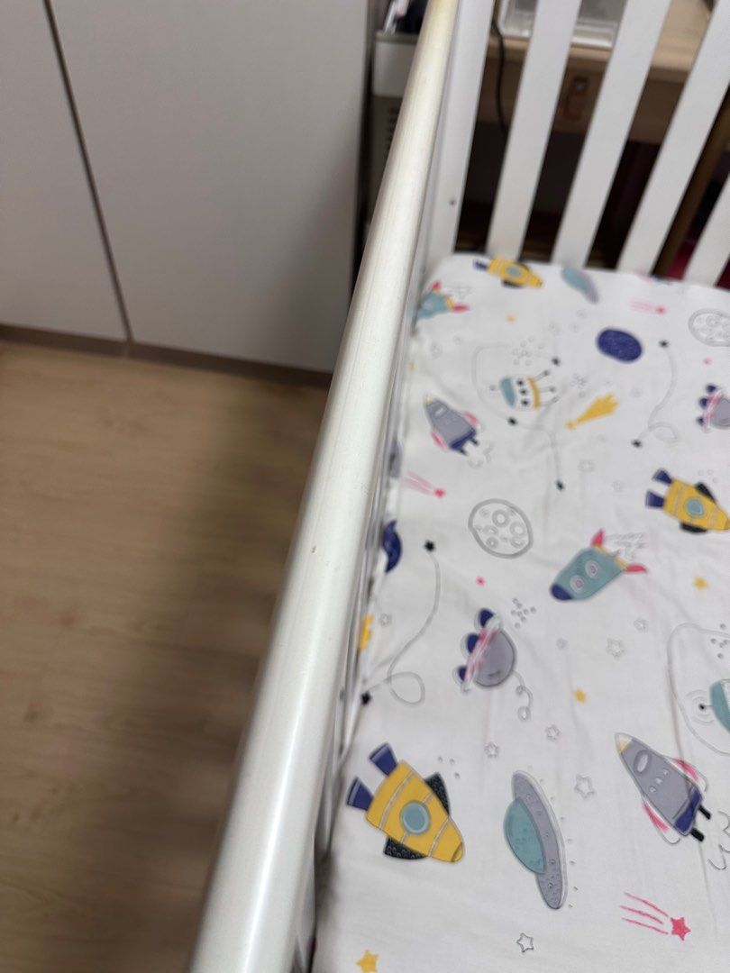Baby Cot with wheels and adjustable height rail (Bless), Babies & Kids ...