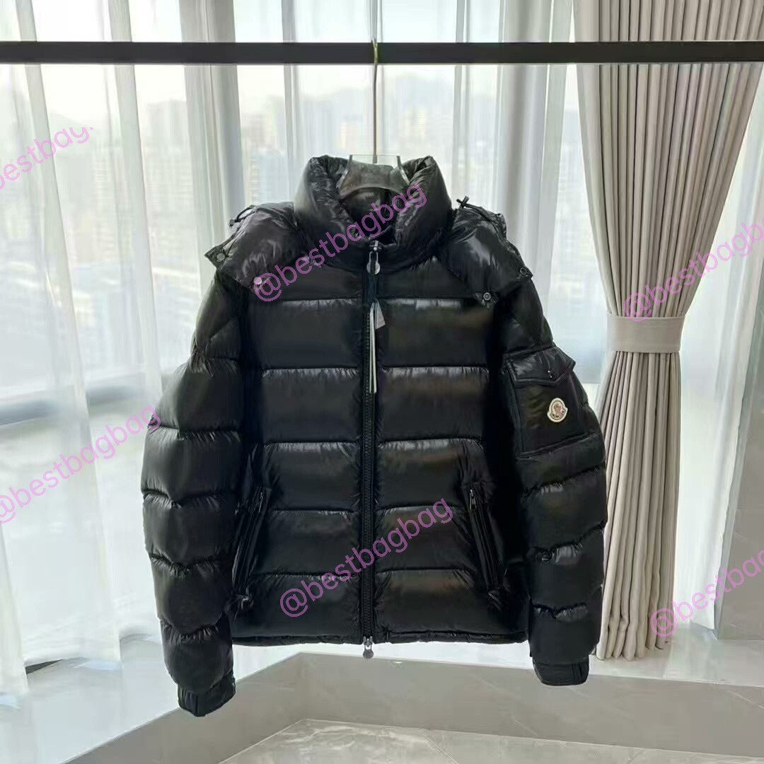 Moncler Maya Maya glossy down jacket Eason Chan identical black glossy ...