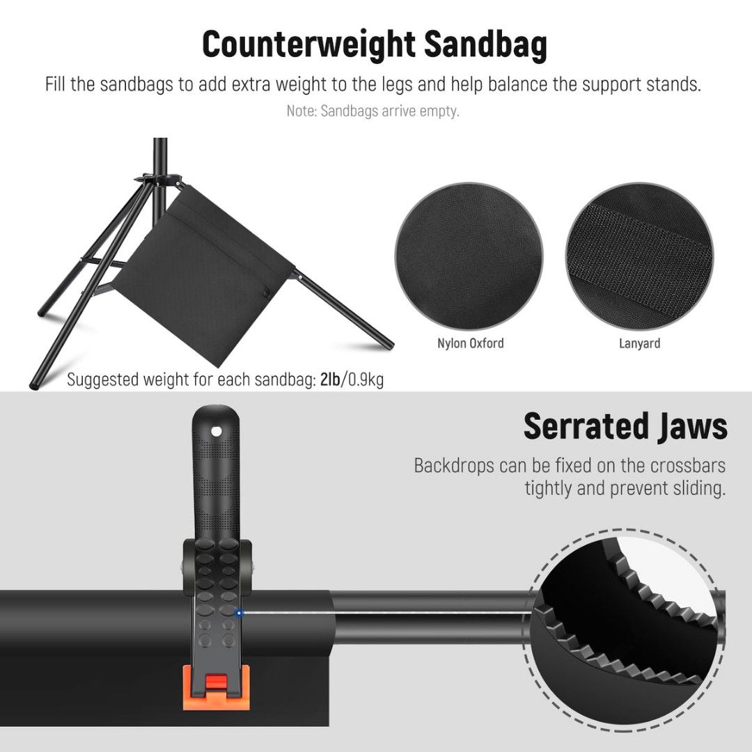 NEEWER 2.3m Background Support System With 2 sand bag and 8 Clamps ...
