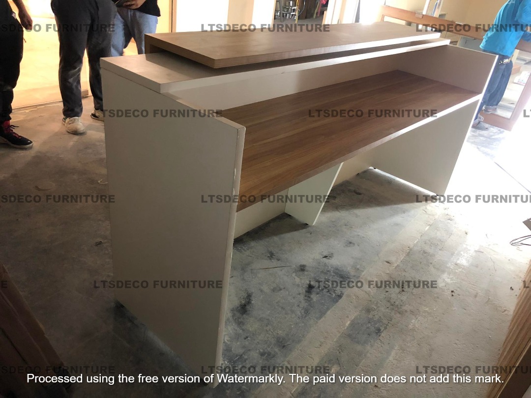 Office Partition - Laminated Finish Reception Table w/ Support Leg and ...