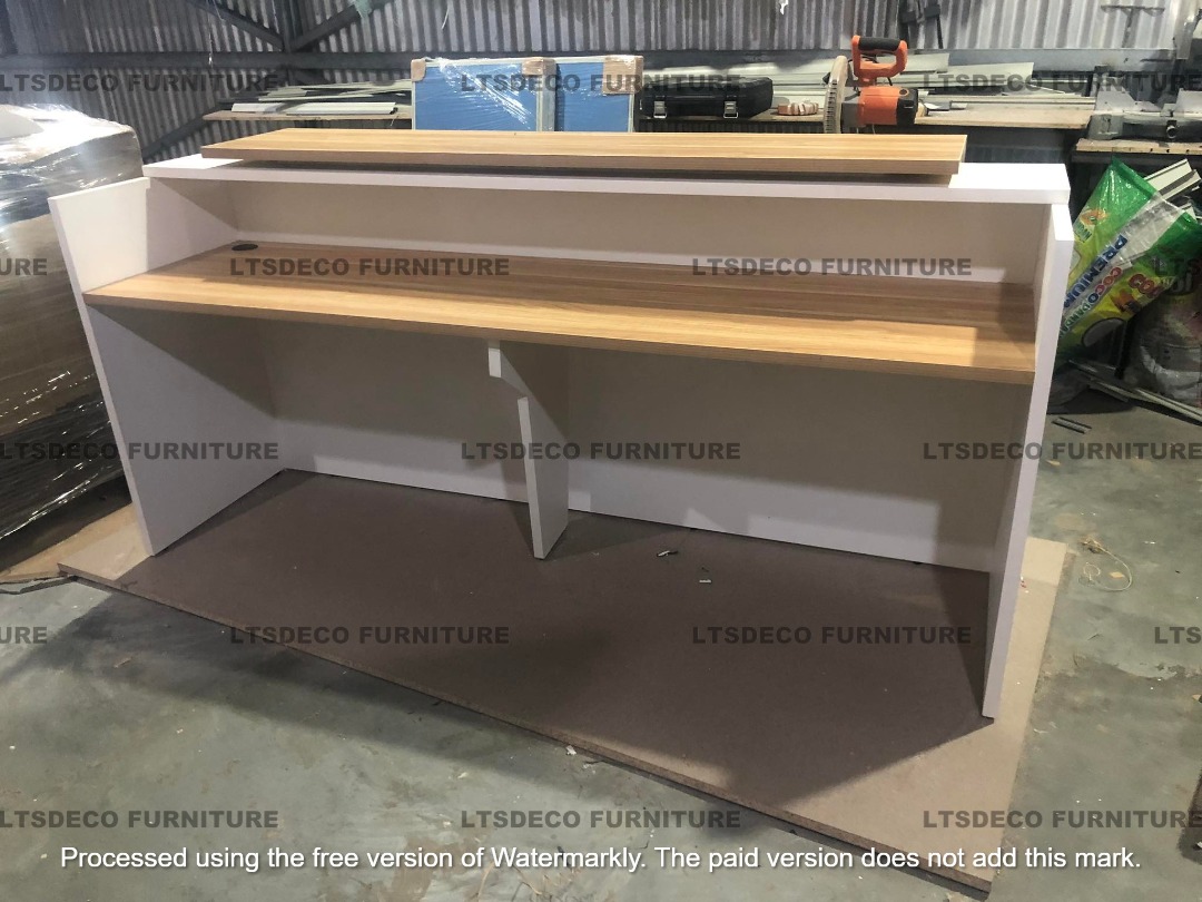 Office Partition - Laminated Finish Reception Table w/ Support Leg and ...