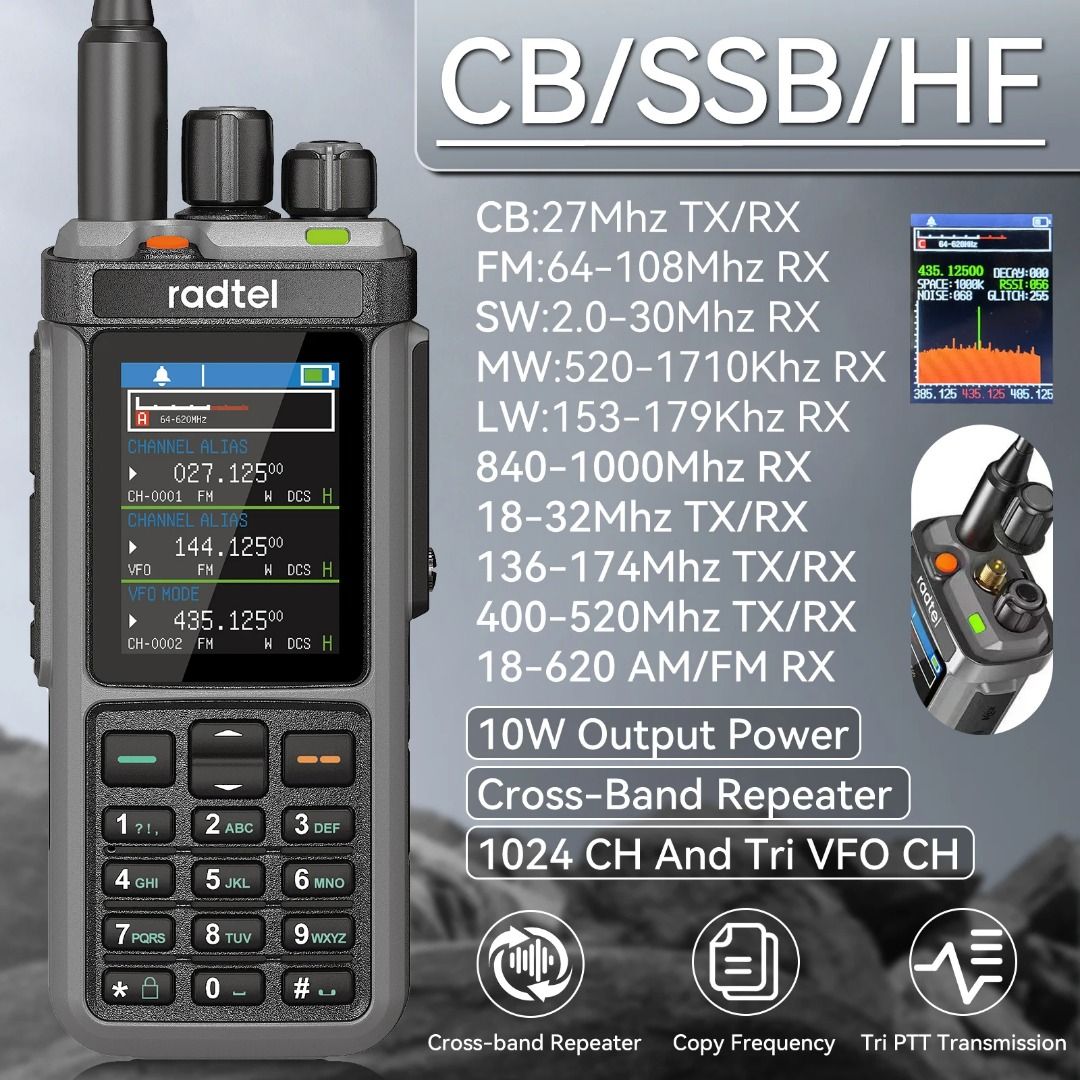 Radtel RT-880 10w Ham Radio with Cross Band Repeater Short Wave HF SSB ...