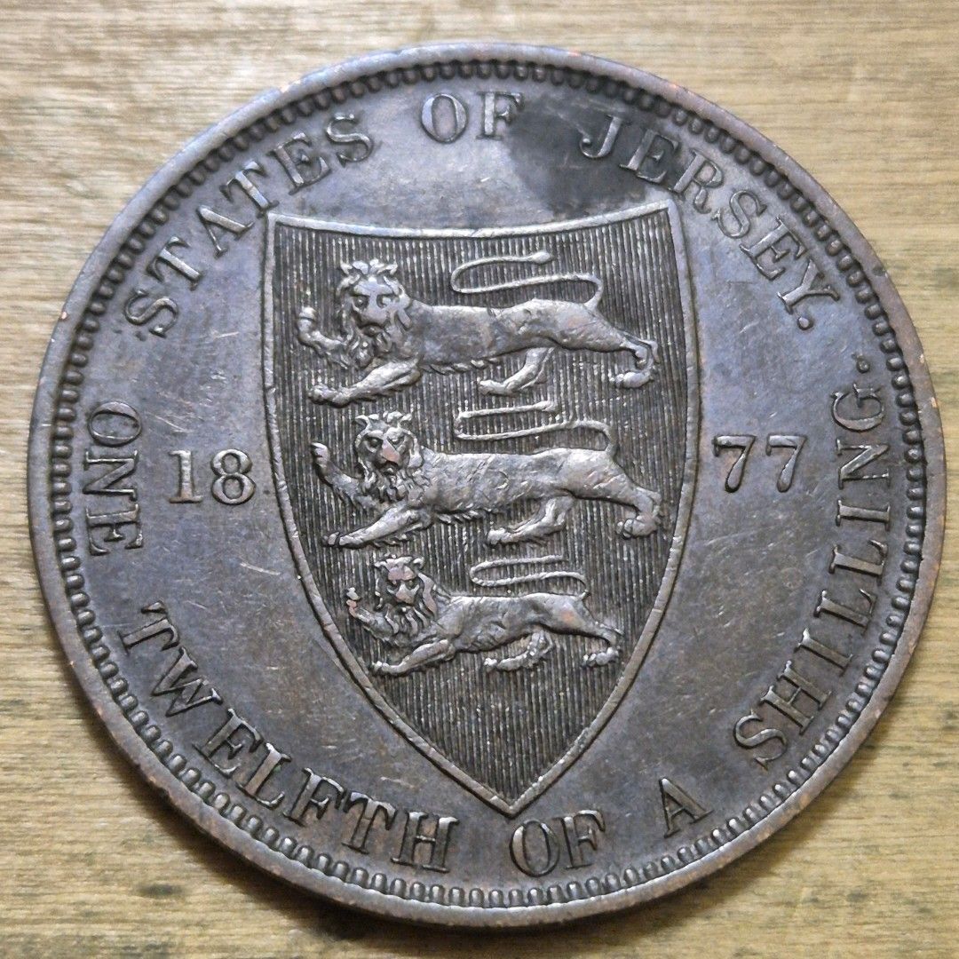 1877 States of Jersey Great Britain Queen Victoria 1/12 Shilling Coin ...
