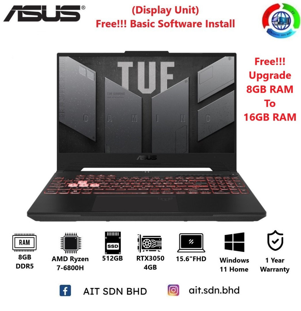 Asus TUF Gaming A15 FA507R-EHN039W 15.6"FHD Gaming Laptop R7-6800H 8GB ...