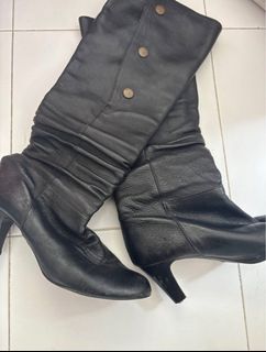Zara Black Leather Knee High Boots, Women's Fashion, Footwear, Boots on ...