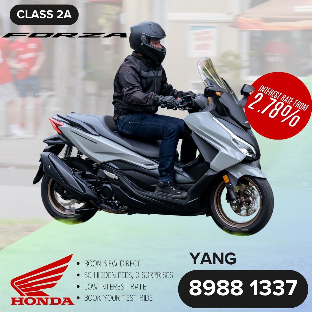 Honda Forza 350 2025 w/ Profender X-Series, Motorcycles, Motorcycles for Sale, Class 2A on Carousell