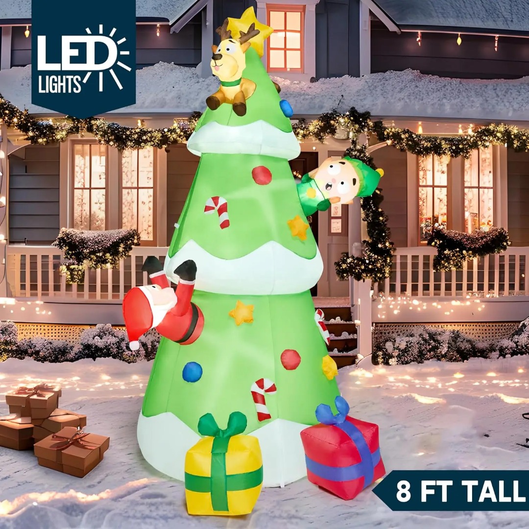 JOYFY 8 FT Tall Christmas Tree Inflatable Outdoor Decoration with Santa ...