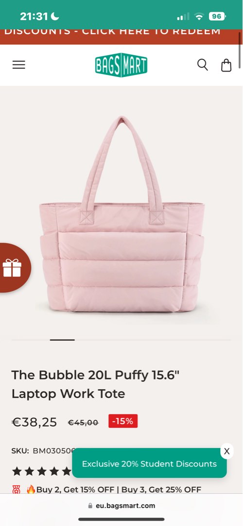 RTP SGD60 BagSmart Bubble 20L puffy laptop tote, Women's Fashion, Bags ...