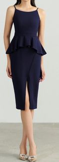 CHELLO ELLIS PEPLUM PENCIL DRESS IN DUSTY BLUE, Women's Fashion ...