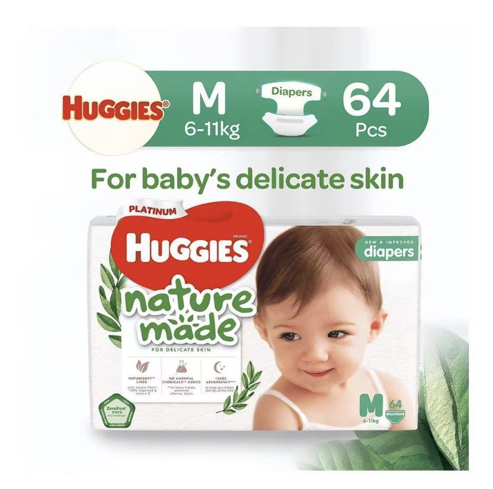 Huggies Nature Made Platinum Diapers - Size M, Babies & Kids, Bathing ...