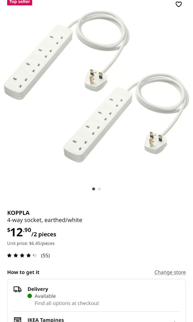 IKEA KOPPLA 4-way socket, earthed/white, TV & Home Appliances ...