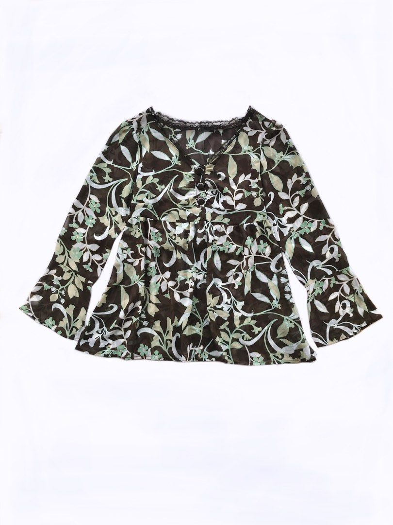 milkmaid lace top sifon flowy floral pattern batik y2k gothic grunge ...