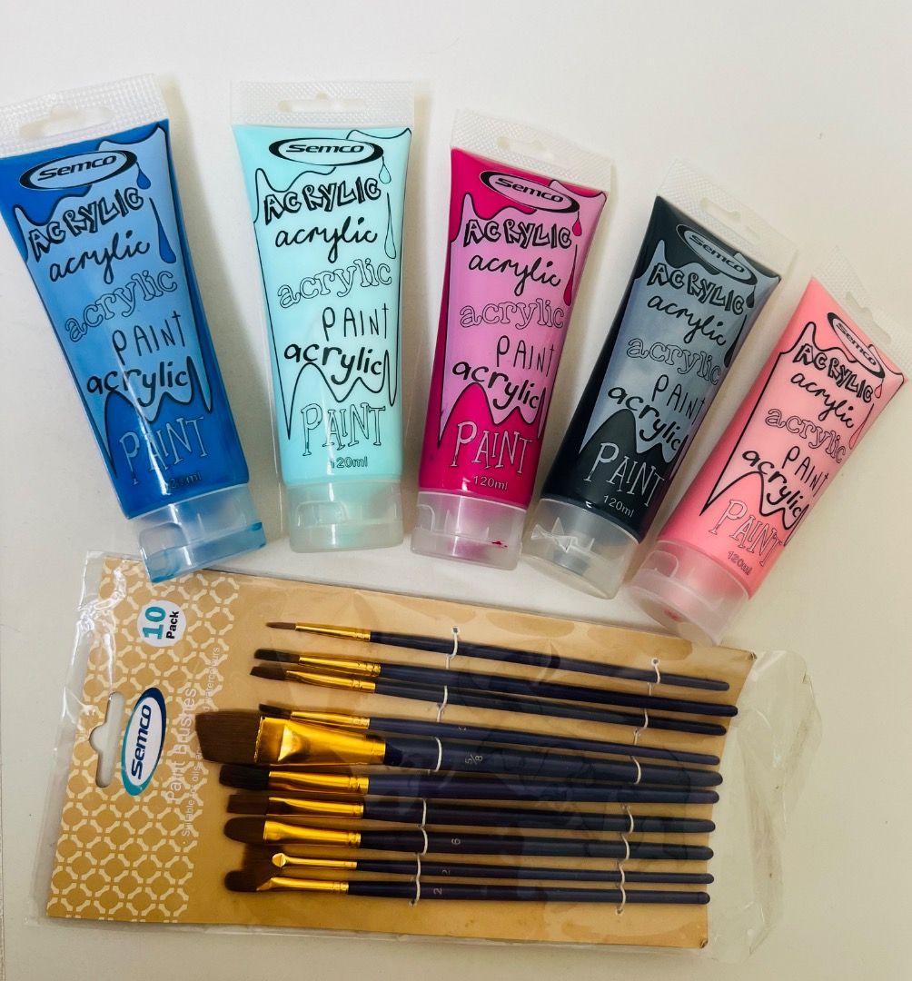 SEMCO Acrylic Paint Set and Brushes, Hobbies & Toys, Stationery & Craft ...